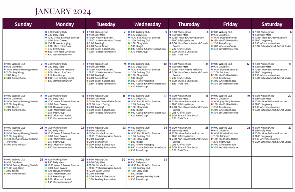 Resident Activities Calendar | Windrose at Weymouth